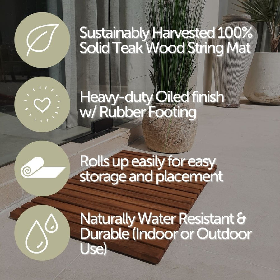 Sunriver Teak Shower and Bath String Mat with Rubber Feet 23.62" x 15.
