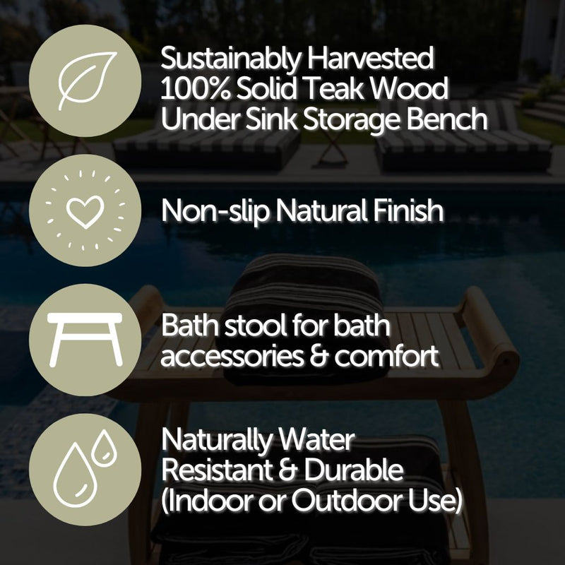 Norwegian Natural Teak Shower and Bath Curved Spa Bench with Shelf - 3