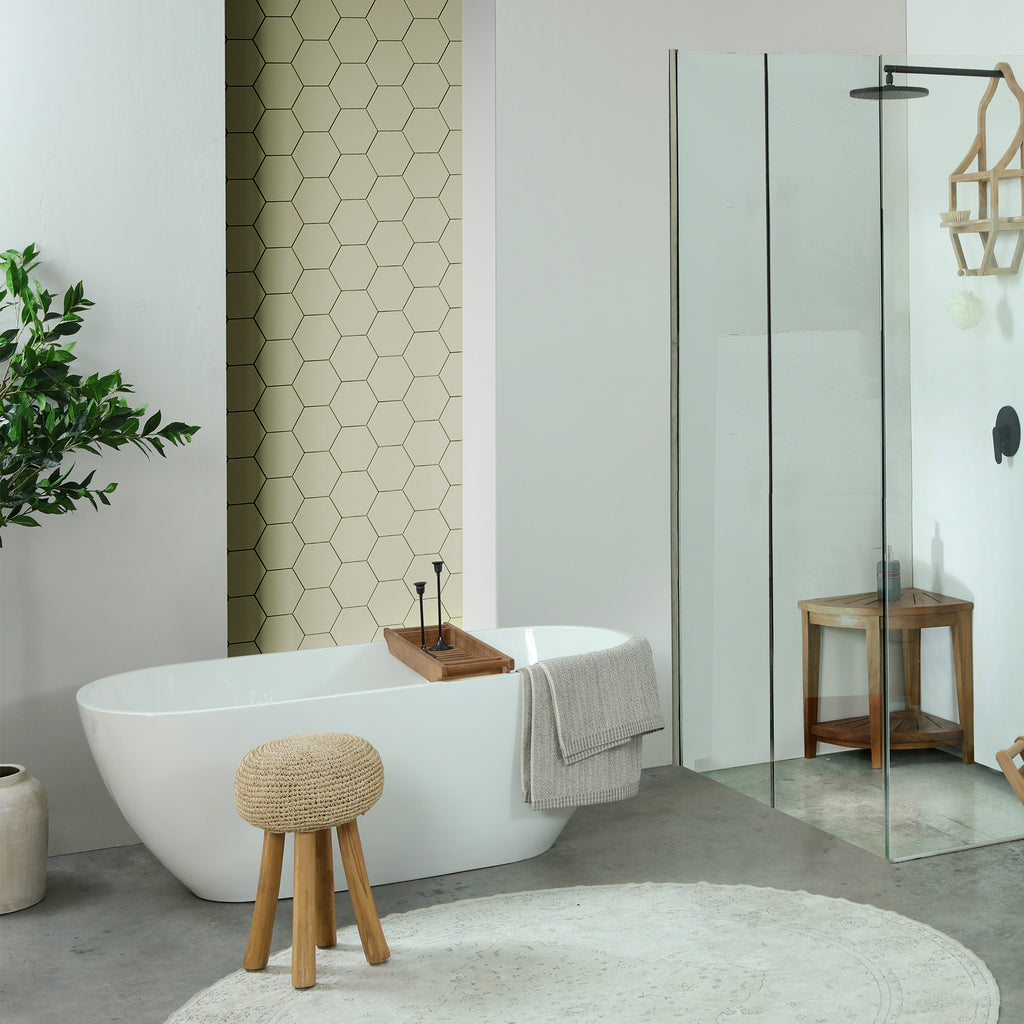 Kuta Natural Teak Indoor Branch Stool with Raffia Seat - 18.5"-30"