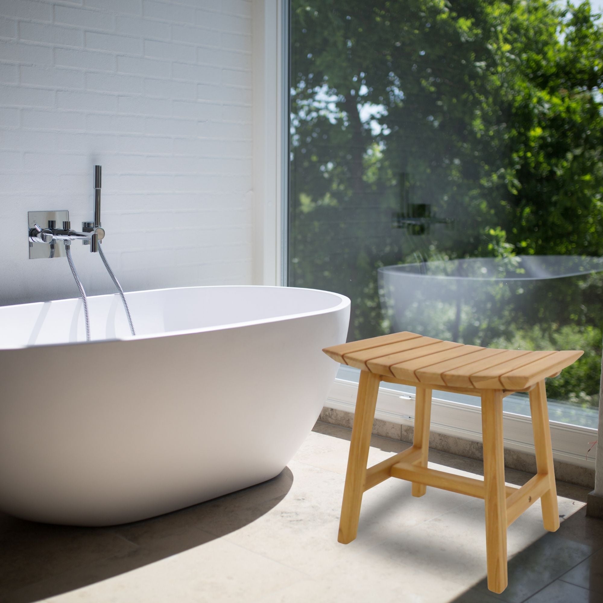 Phoenix Natural Teak Shower and Bath Slatted Stool
