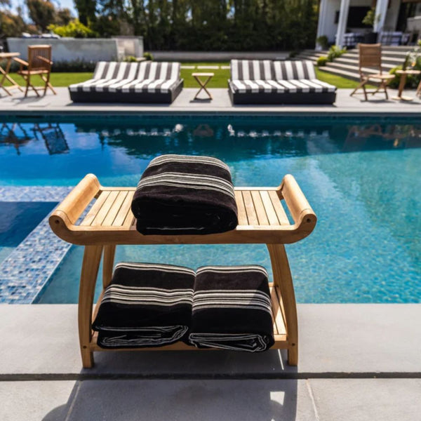 Norwegian Natural Teak Shower and Bath Curved Spa Bench with Shelf - 3