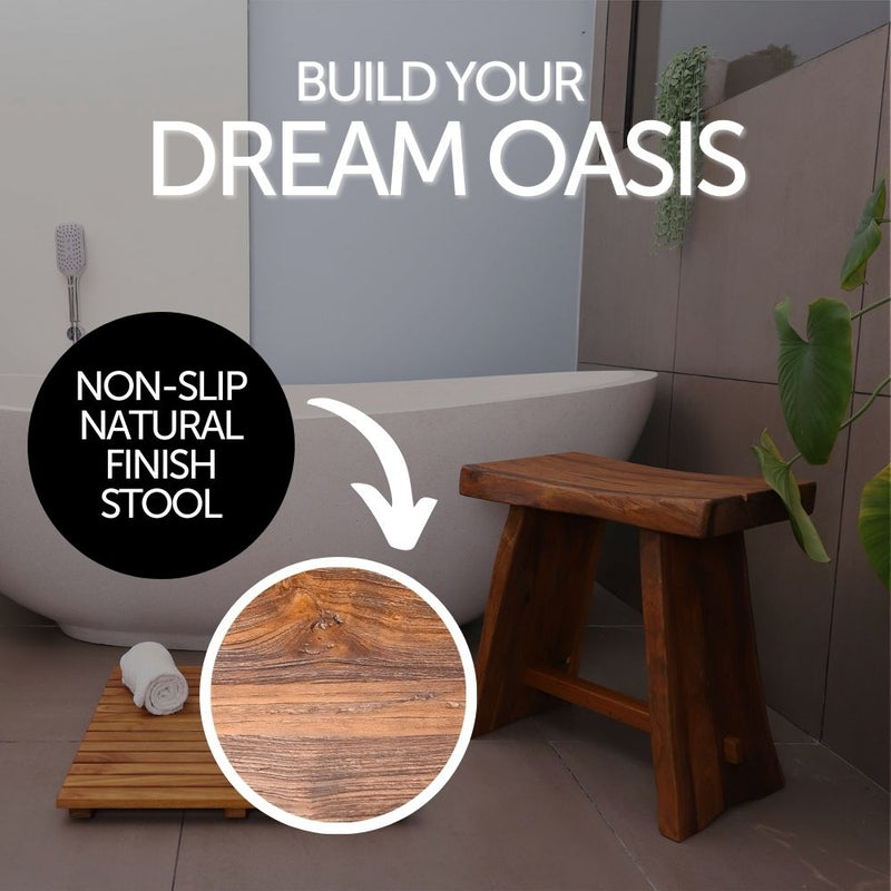 Salem Rustic Teak Shower and Bath Stool with Curved Seat
