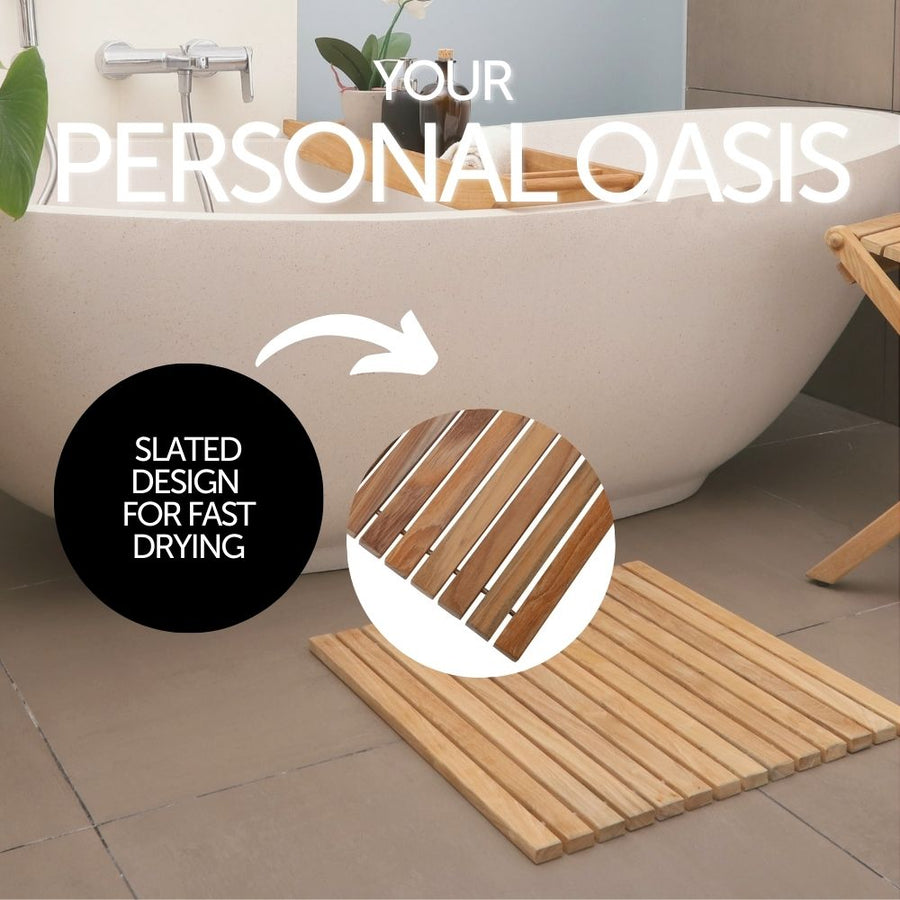 Bahama Teak Shower and Bath String Mat with Rubber Footing 19.6″ x 19.