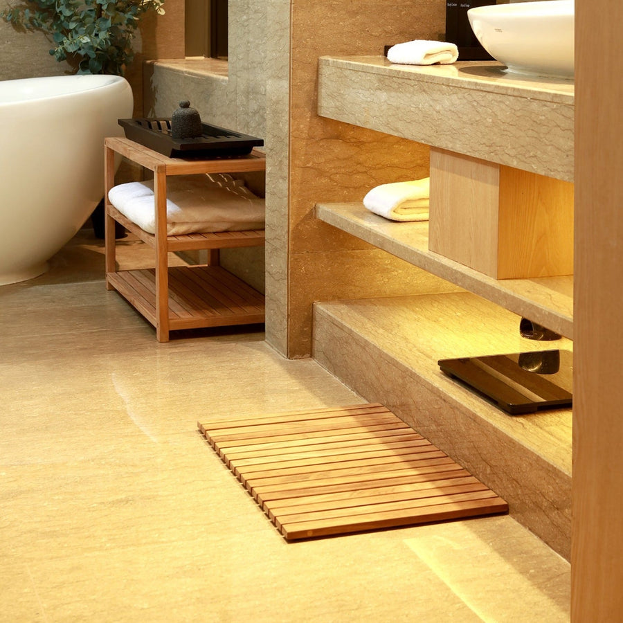 Sunriver Teak Shower and Bath String Mat with Rubber Feet 23.62" x 15.