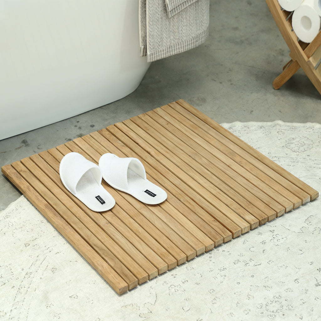 Chiba Teak Shower and Bath String Mat with Rubber Footing 36″ x 36"