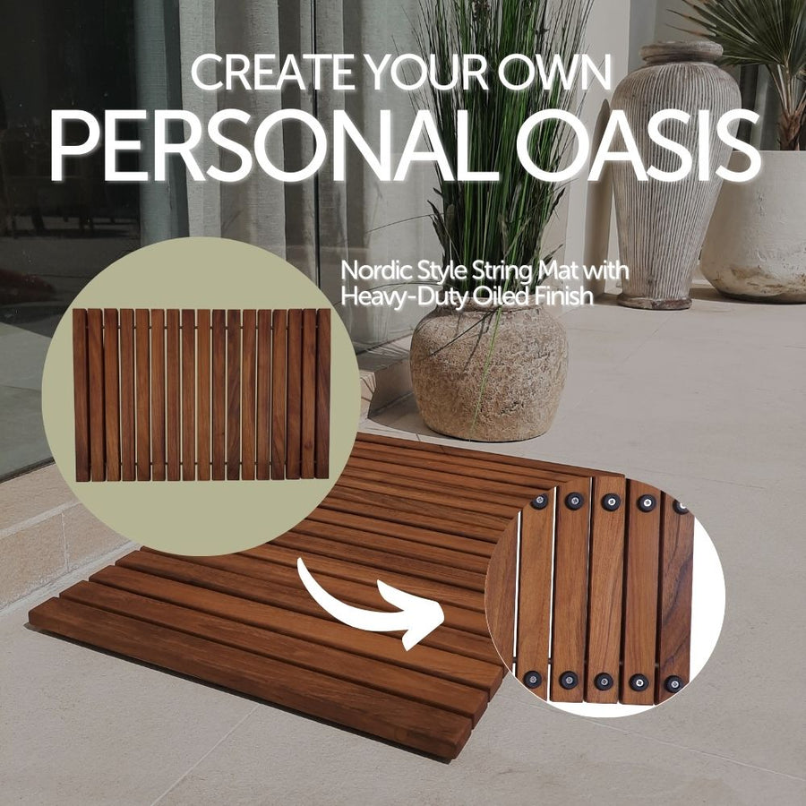 Sunriver Teak Shower and Bath String Mat with Rubber Feet 23.62" x 15.