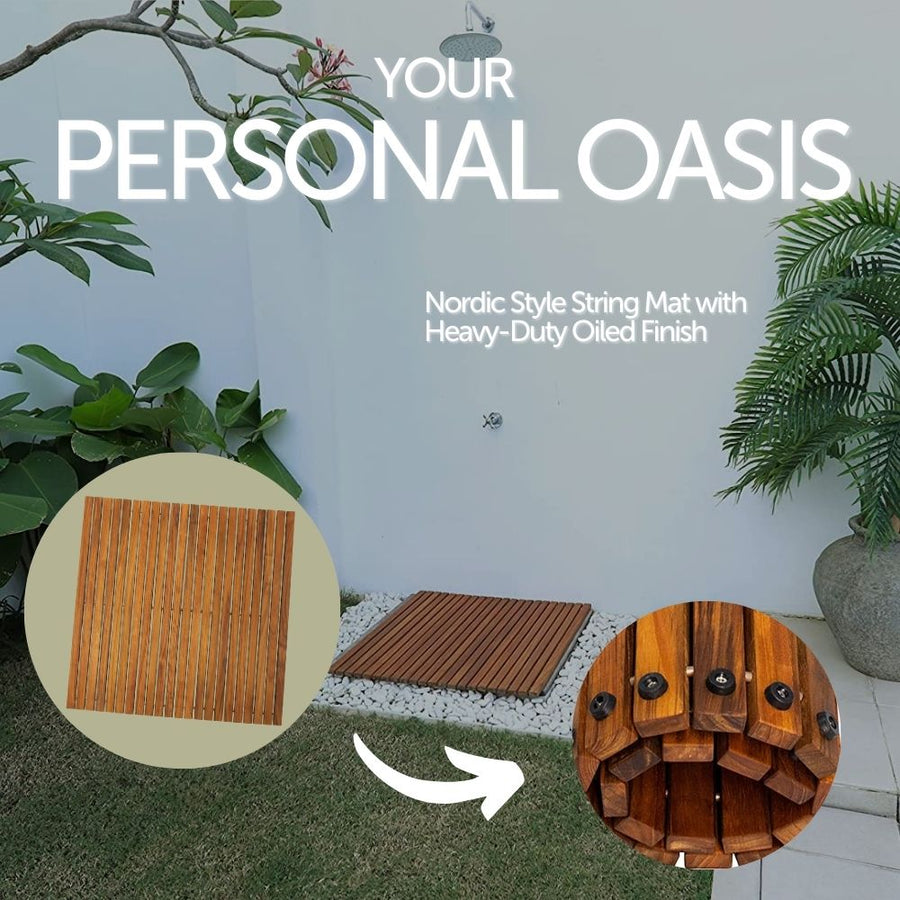 Sapporo Teak Shower and Bath String Mat with Rubber Footing 30″ x 30″