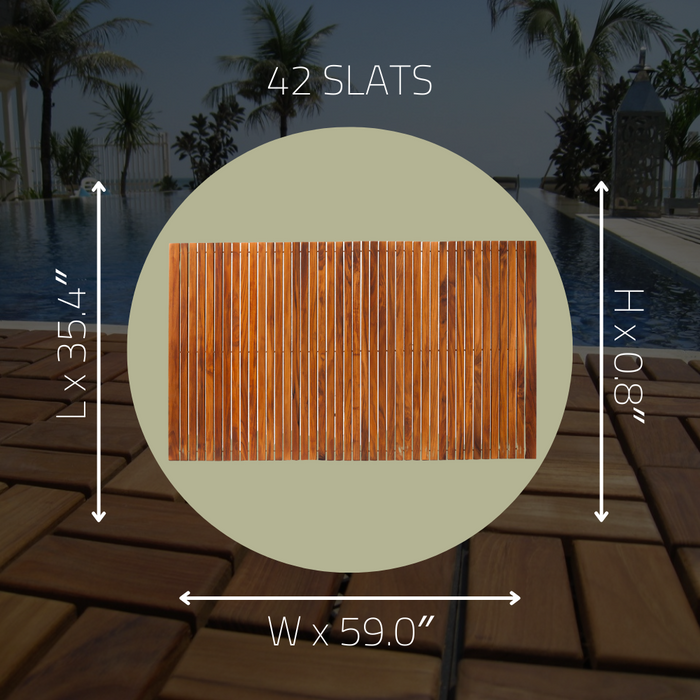 Spokane Extra Large Oiled Teak Shower and Bath String Mat with Rubber