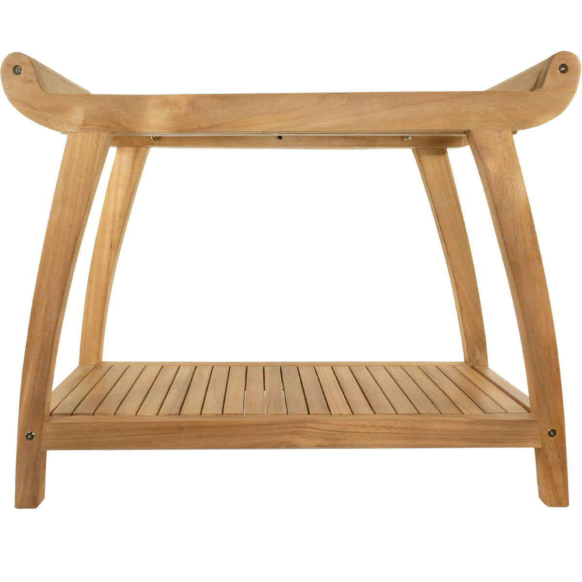 Norwegian Natural Teak Shower and Bath Curved Spa Bench with Shelf - 3