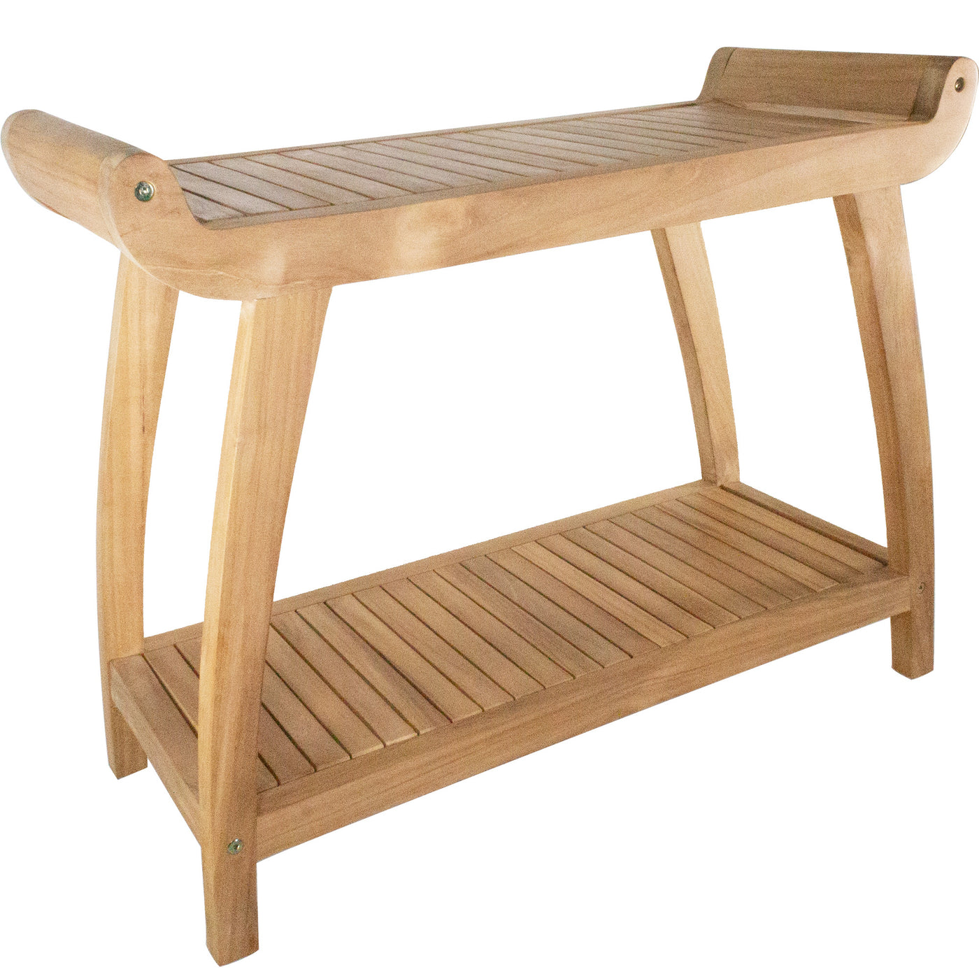 Norwegian Natural Teak Shower and Bath Curved Spa Bench with Shelf - 3