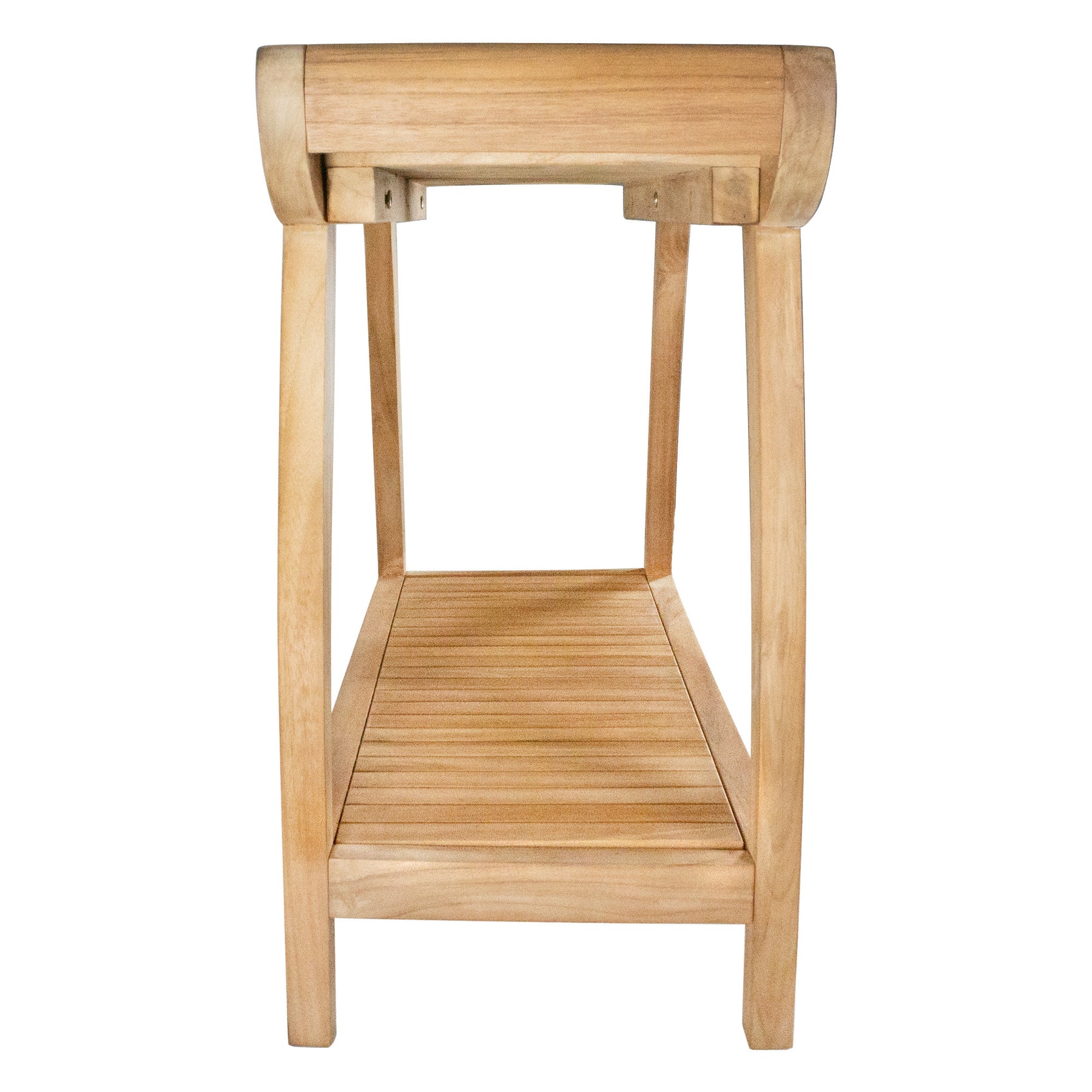 Norwegian Natural Teak Shower and Bath Curved Spa Bench with Shelf - 3