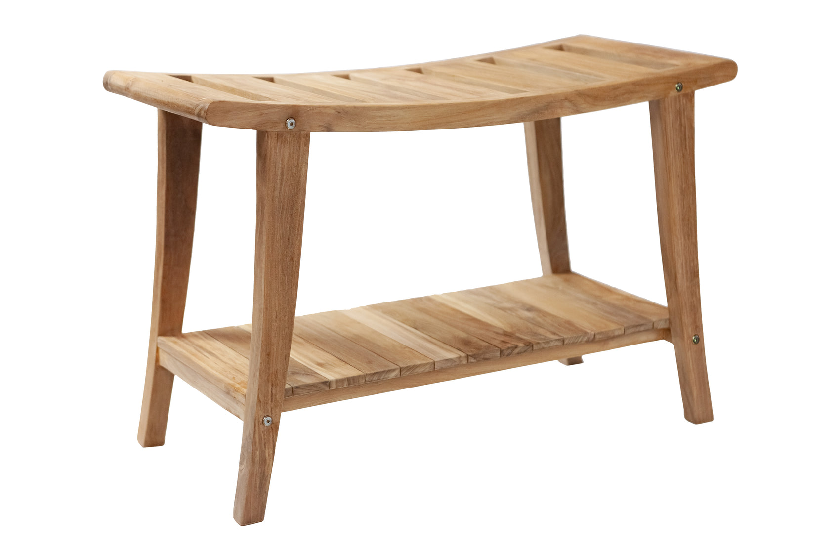 Taipei Natural Teak Shower and Bath Curved Spa Bench with Shelf