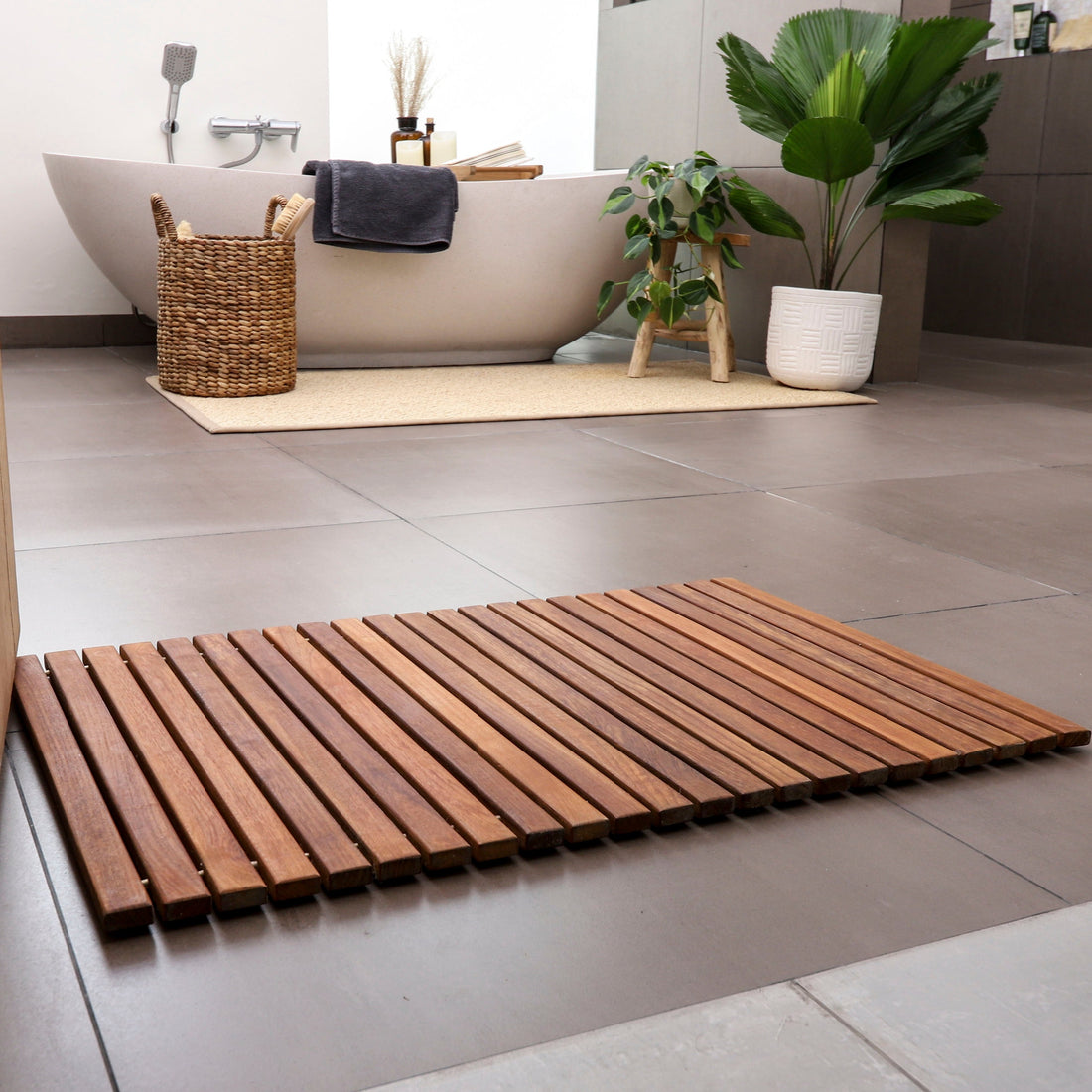 Luxury 100% Teak String Shower & Bath Mats | Non-Slip Finish