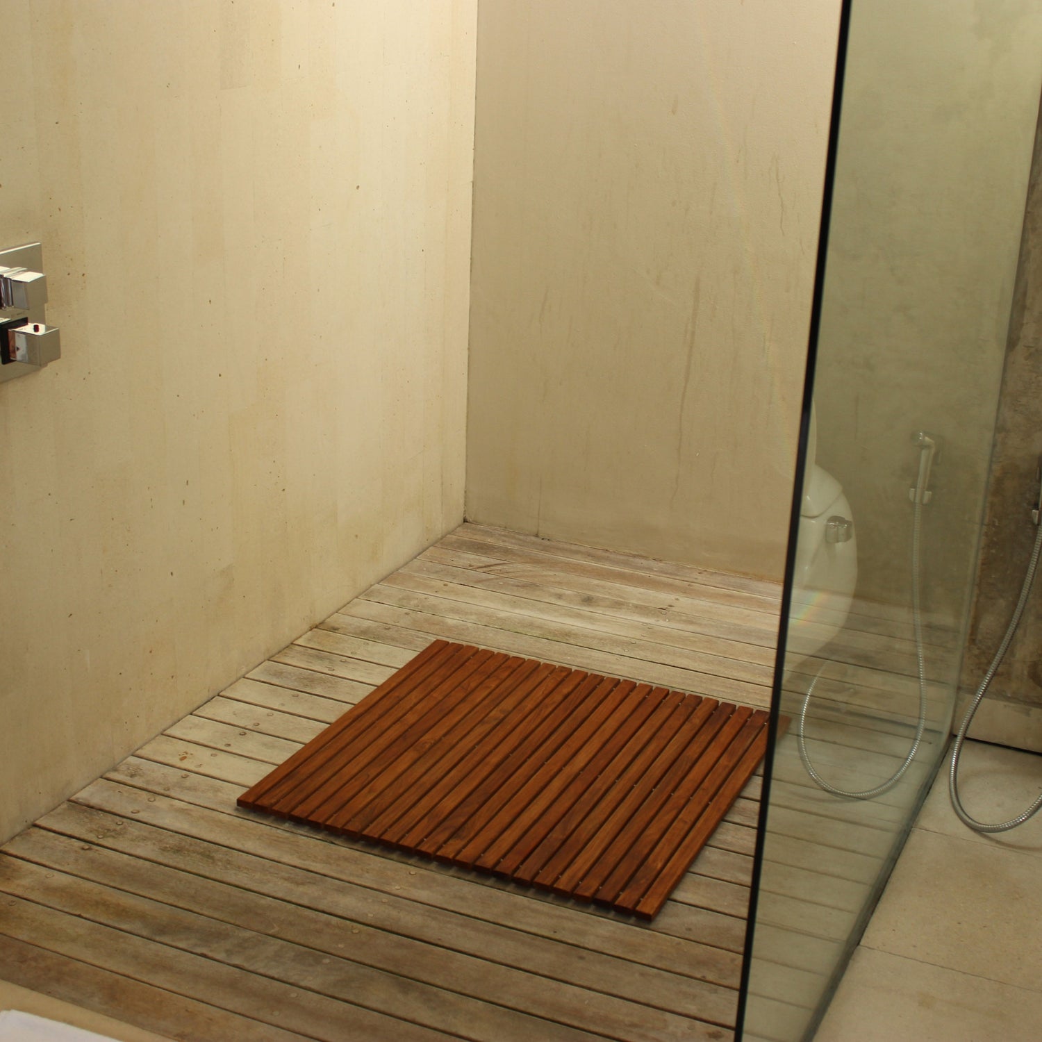 Sapporo Teak Shower and Bath String Mat with Rubber Footing 30″ x 30″
