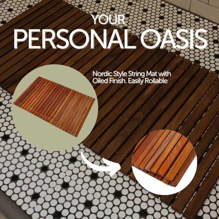 Wyoming Oiled Teak Shower and Bath String Mat 31.4″ x 19.6″