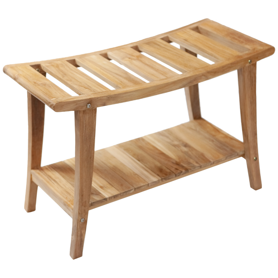 Taipei Natural Teak Shower and Bath Curved Spa Bench with Shelf